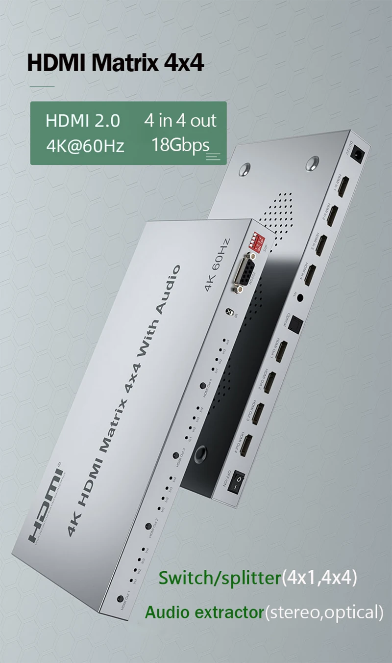 High Quality Ultra HD 18Gbps HDMI2.0 Switch 4 in 4 Out HDMI 2.0 Matrix ...