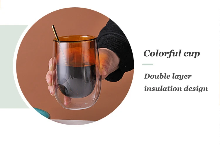 Clear Amber Blue High Borosilicate Double Wall Coffee Glass Cup ...