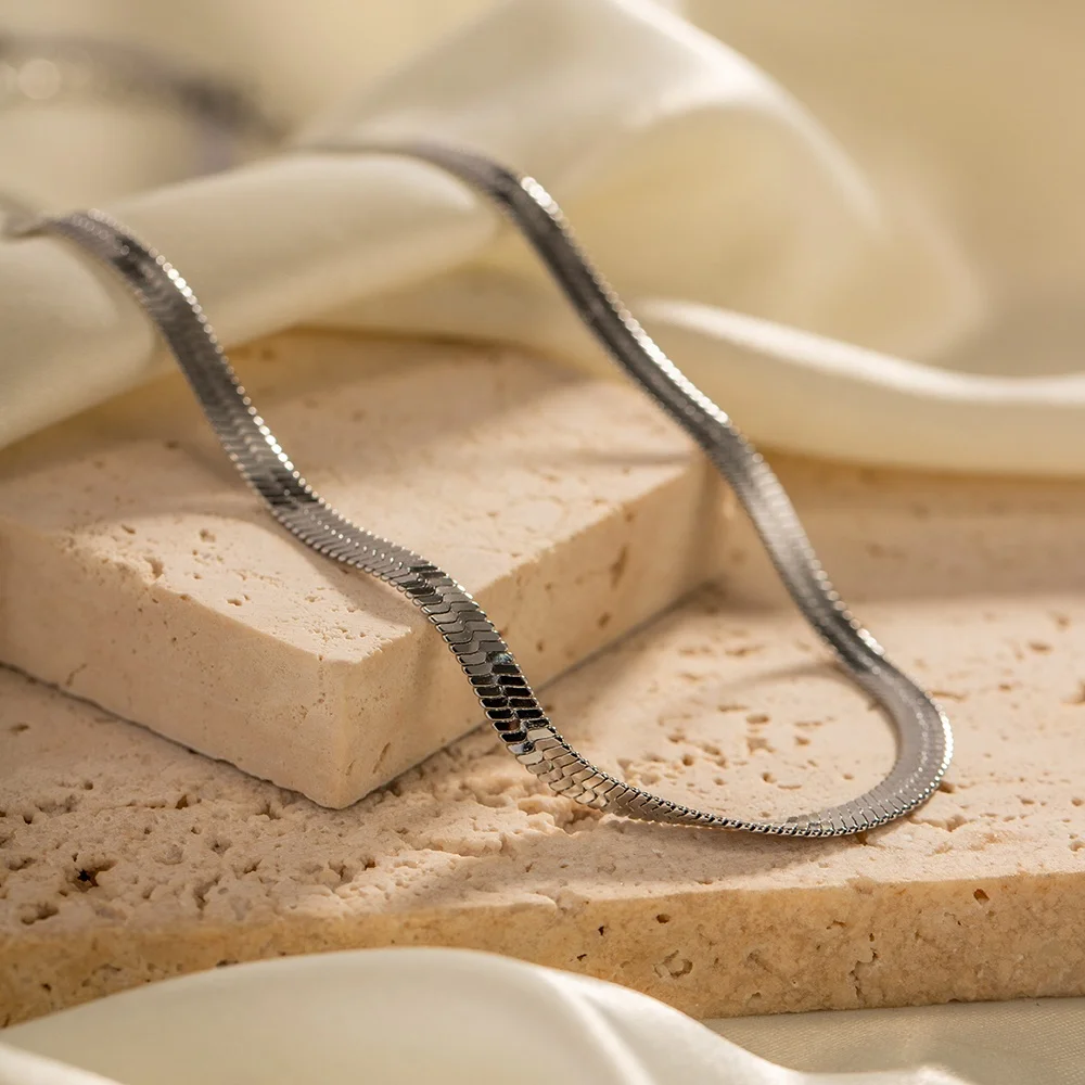 Retro Waterproof Minimalist 4mm Dainty Blade Snake Chain Silver Plated ...