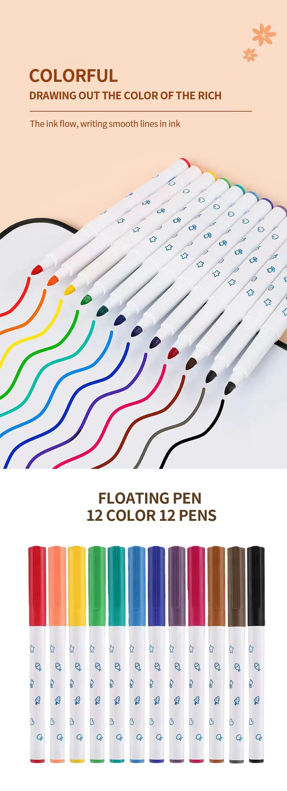 12 Colors Magical Water Floating Painting Pen Whiteboard Markers ...