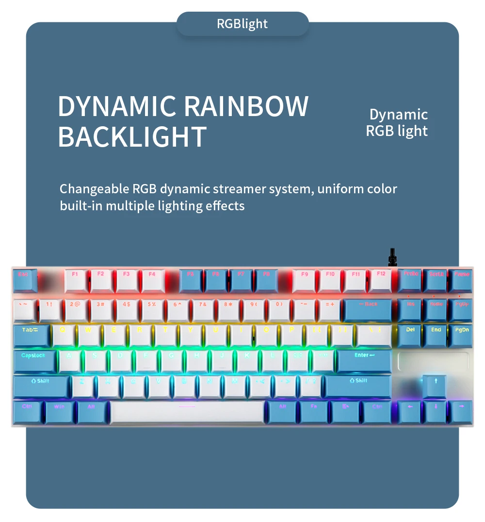 Zf 87 Keycaps Rgb Mechanical Keyboard Blue Switch Backlit Light Gaming ...