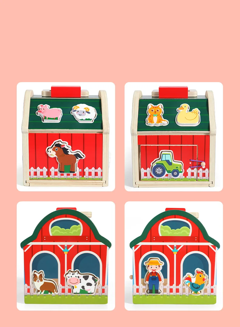 Montessori Farm Animal Matching Stem Shape Color Sorting House Stacking ...