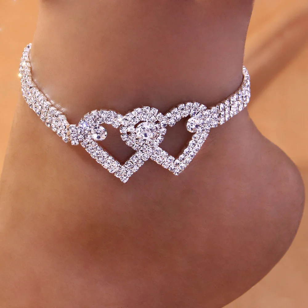 CAOSHI 6 Design High Quality Luxury Rhinestone Diamond Heart Anklets for Women Silver Gold Beach Party Female Anklet Bracelet