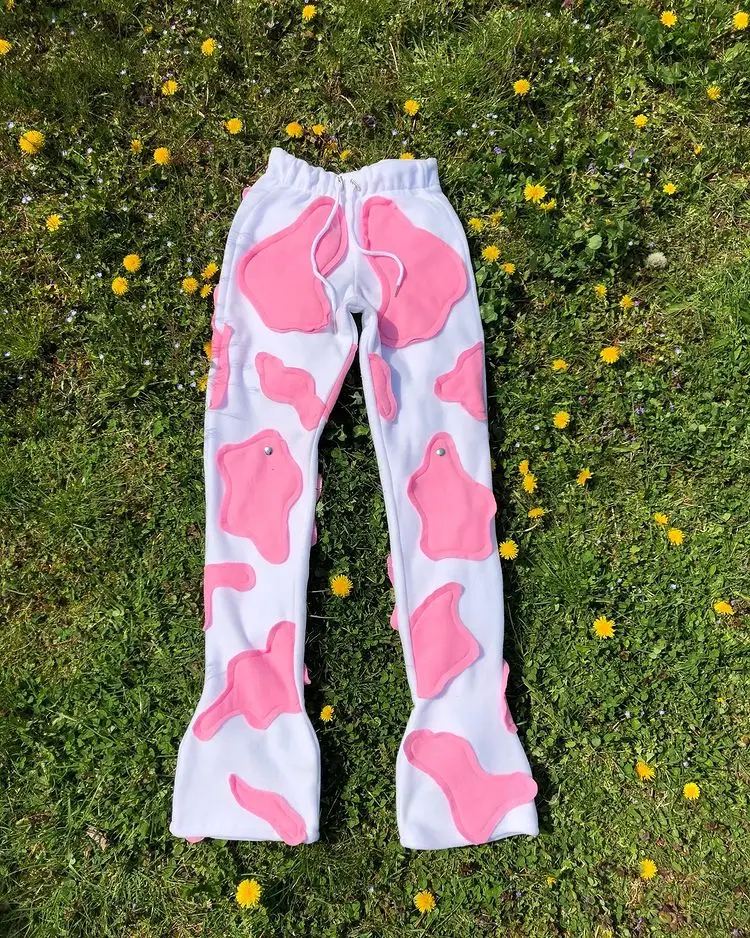 Custom Stacked Sweatpants - Winter Jogger with Cow Print