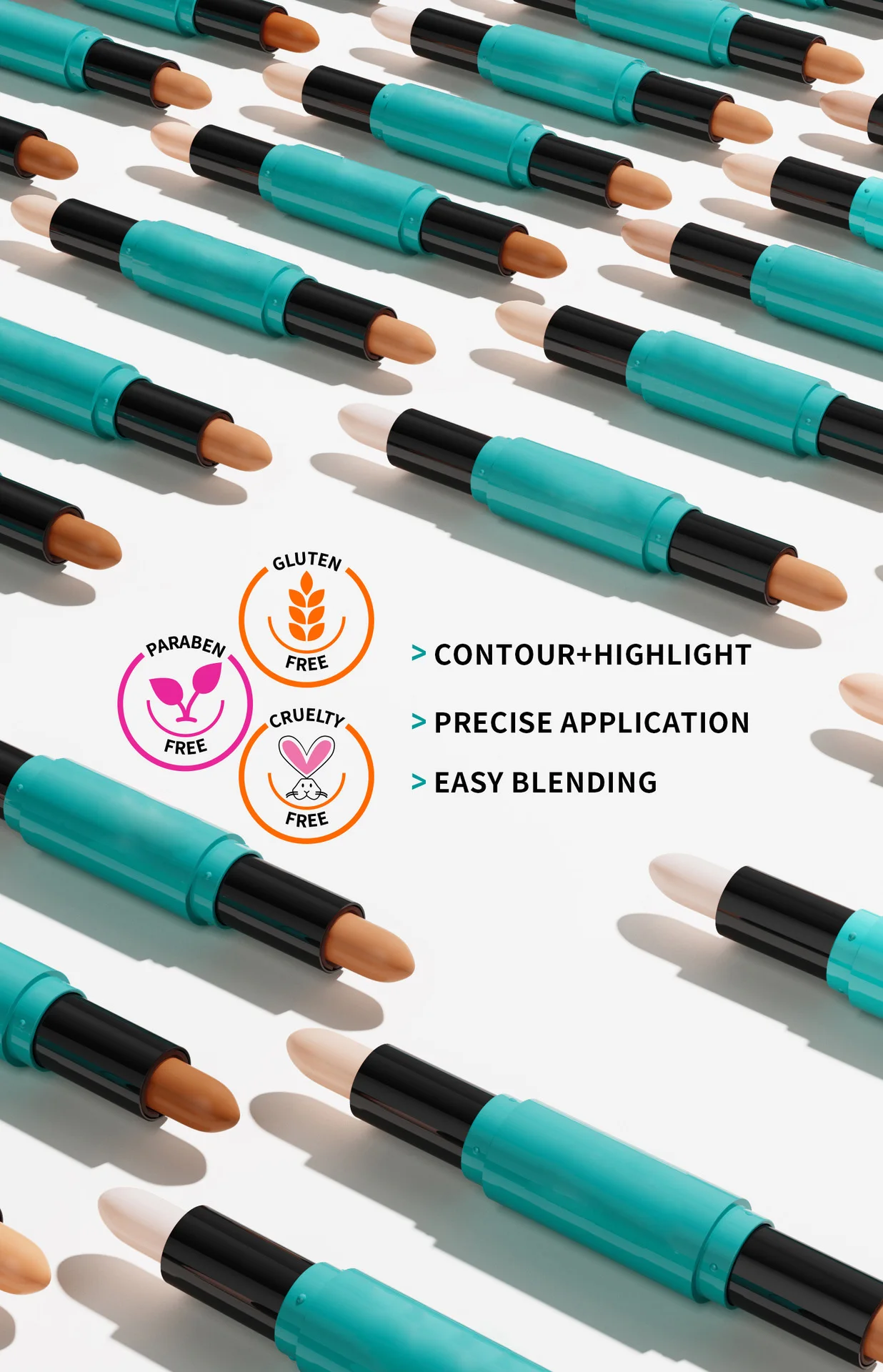 Custom Beginner-friendly 3 Color Highlighter Contour Shading Dual-ended ...