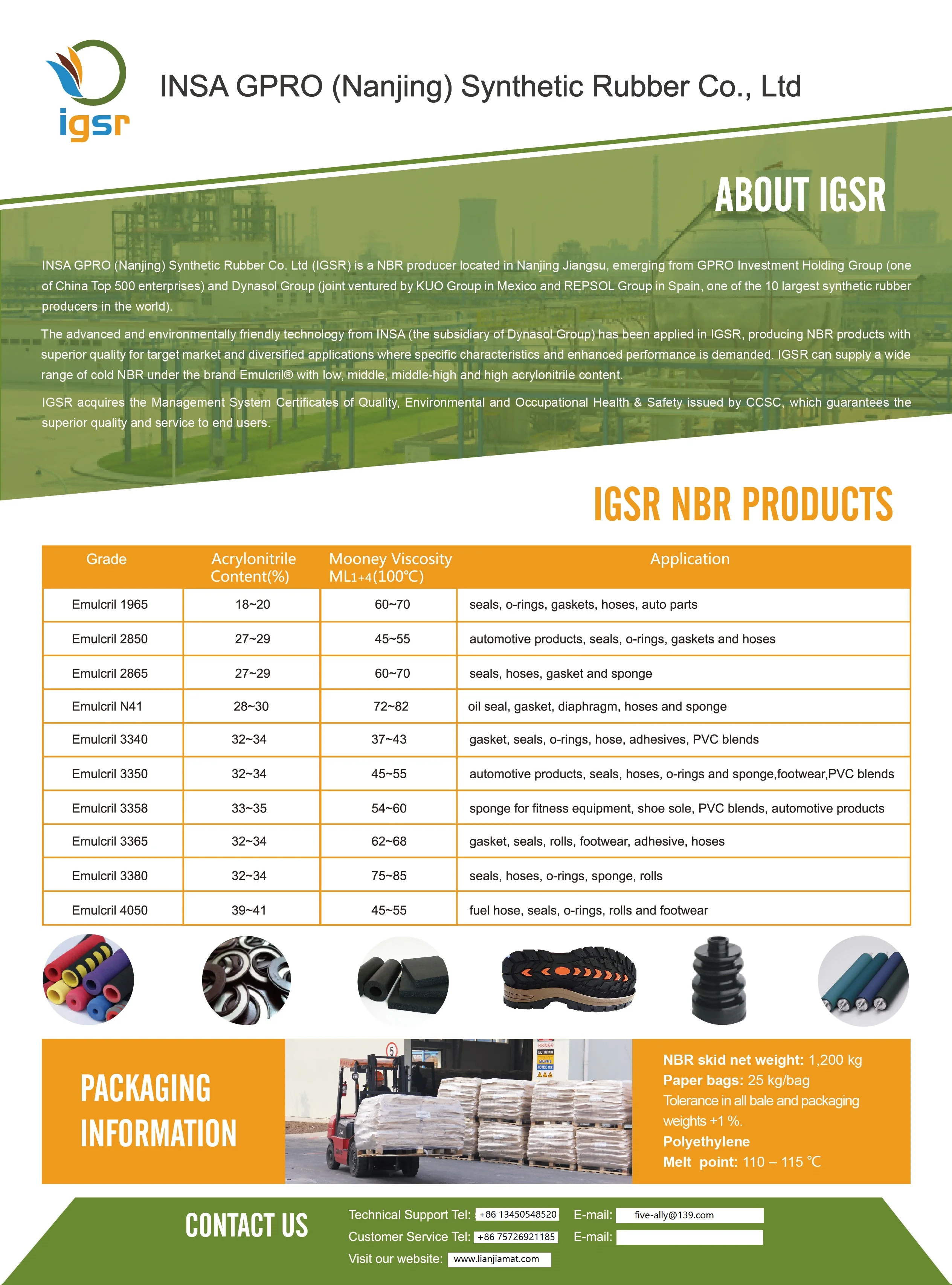 INSA GPRO Nitrile Butadiene Rubber NBR E3350/E3358/N41/E3380Rubber Raw ...