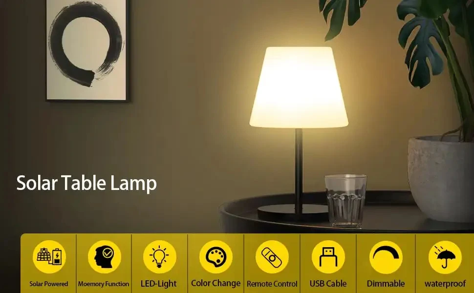 Hotel Garden Cordless Wireless Remote Control Solar LED Desk Lamp ...