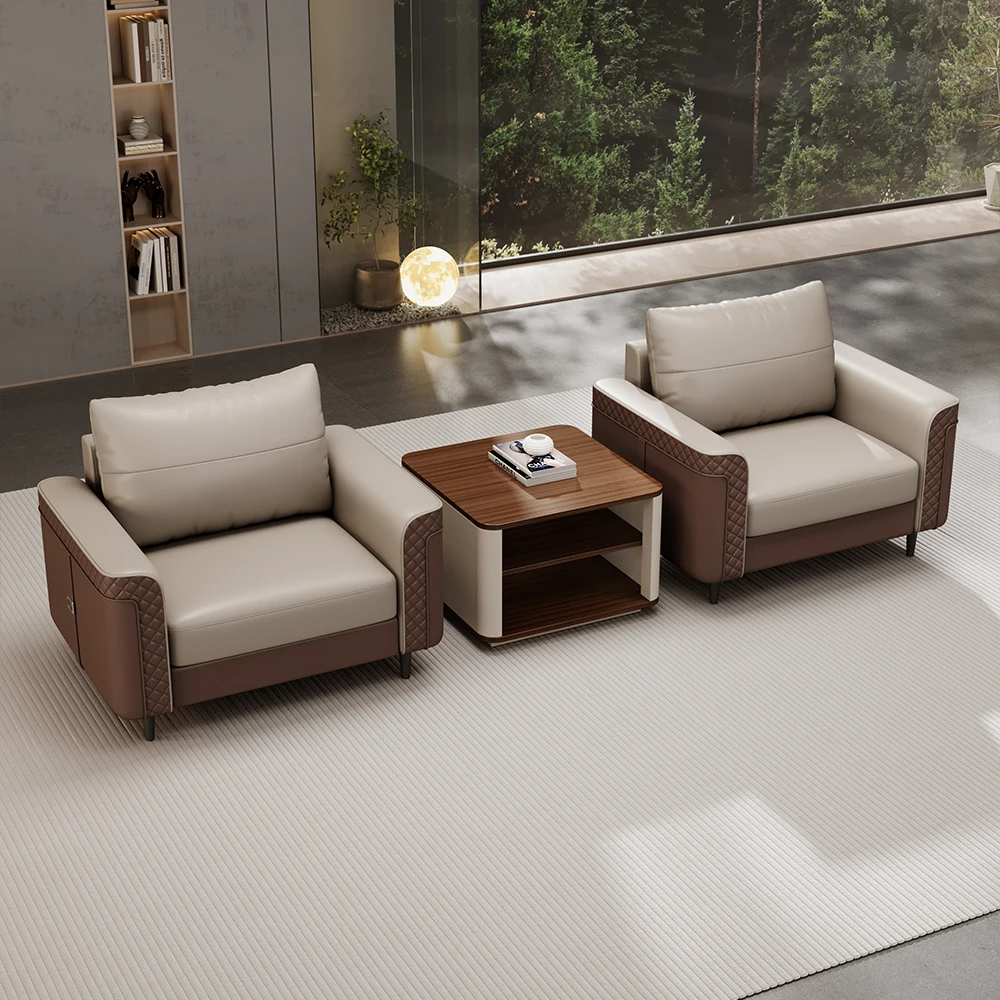 Luxury Modern Minimalist Small Office Leather Sofa Set Chinese Business ...