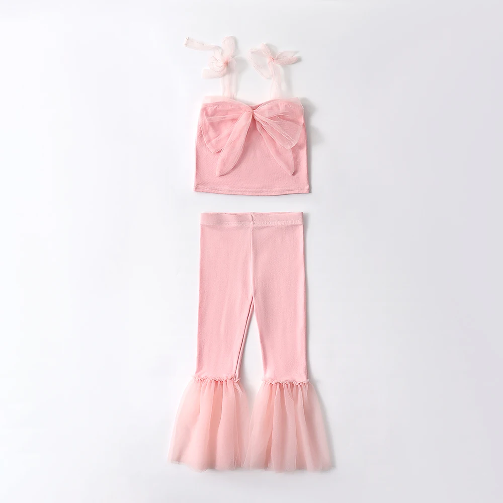 Custom Children Kids Girls Tank Bell Bottoms 2 Piece Outfit Sets Pink ...