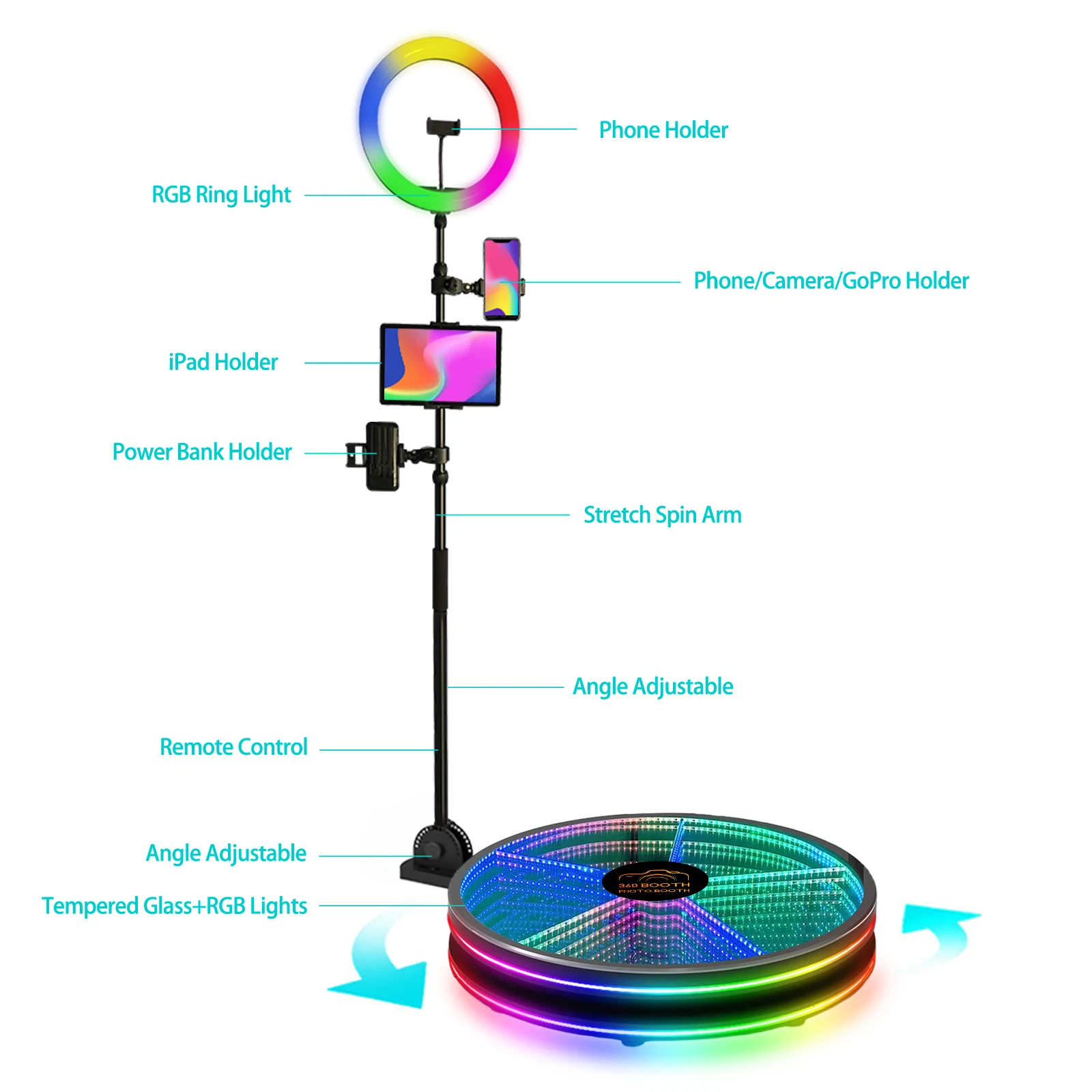 New Adjustable 360 Mirror Tempered Glass 360 Degree Photo Booth Ipad ...