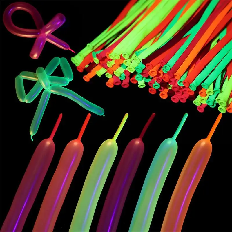 Neon Glow Long Balloons Blacklight Reactive Fluorescent Long Twisting ...