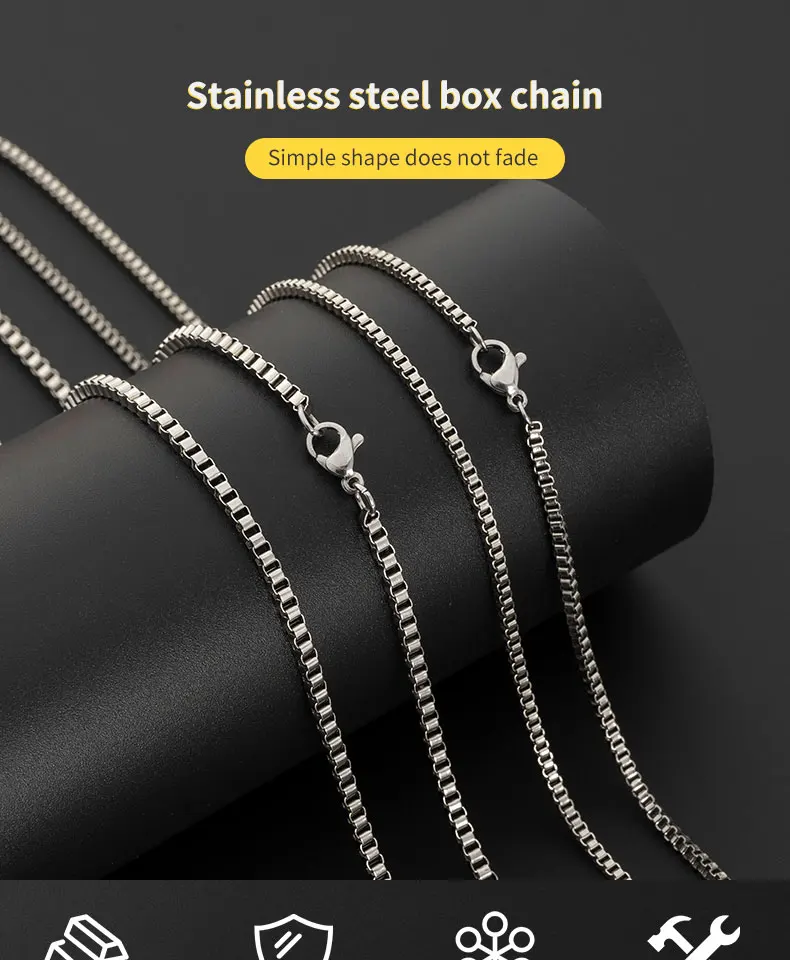 Men's Simple Vintage Stainless Steel Box Chain Link Necklaces with ...