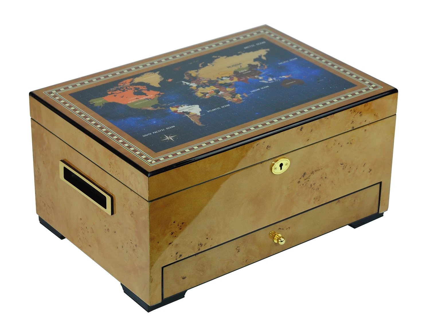Burl Uniquely Designed Wooden Cigar Humidor Box with Drawer - Classic ...