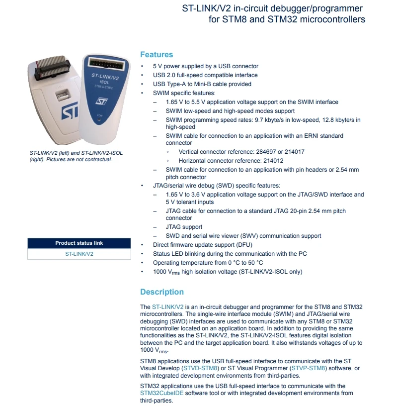 St-link/v2 Stm8s Stm32 Programr 5v Usb 2.0 Jtag Dfu St-link/v2 In-circuit Debugger/programmer ...