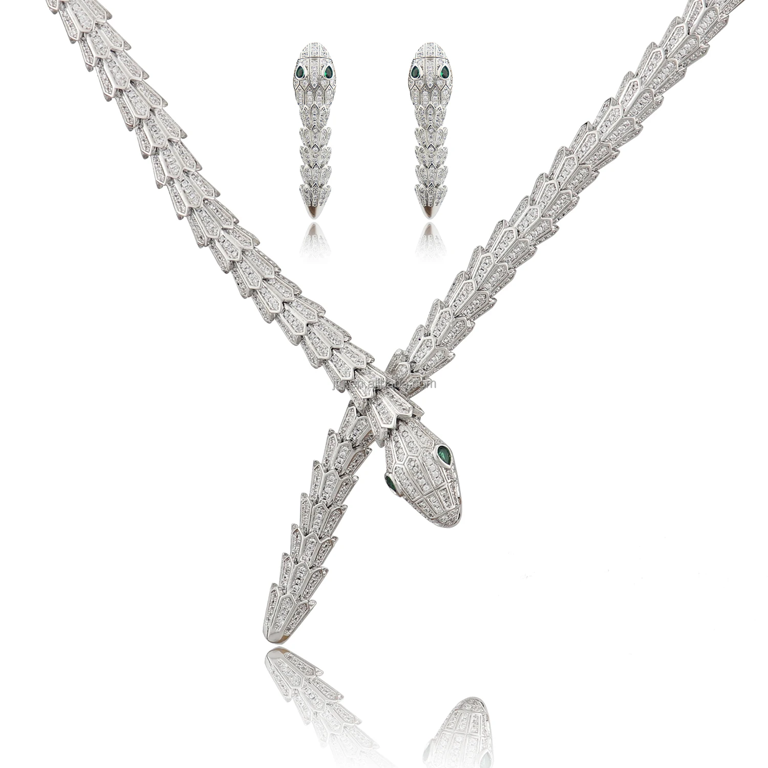 Luxury Gold Plated Snake Necklace and Earring Sets with Zirconia ...