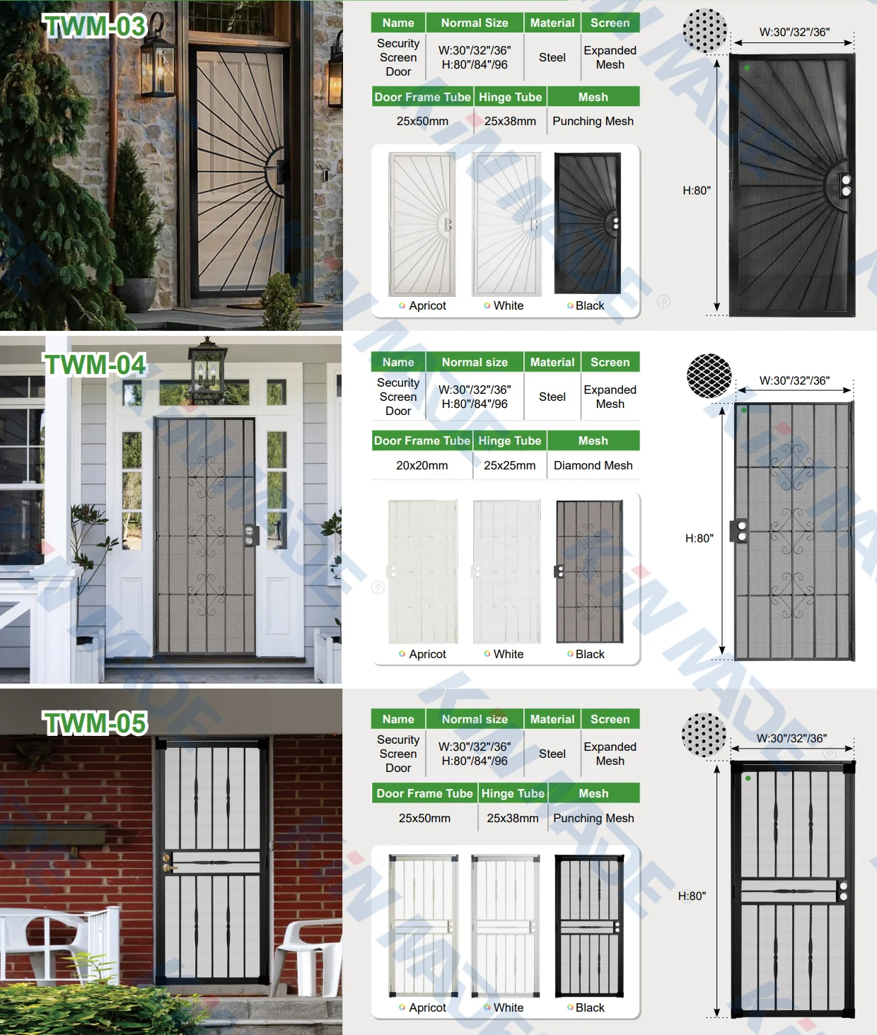 Regal Series Black Steel Security Door - 30*80/32*80/36*80INCH