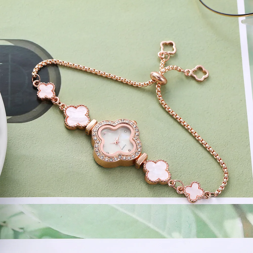 Fashion Women's Fine Strap Four Leaf Clover Bracelet Watch Rhinestone ...