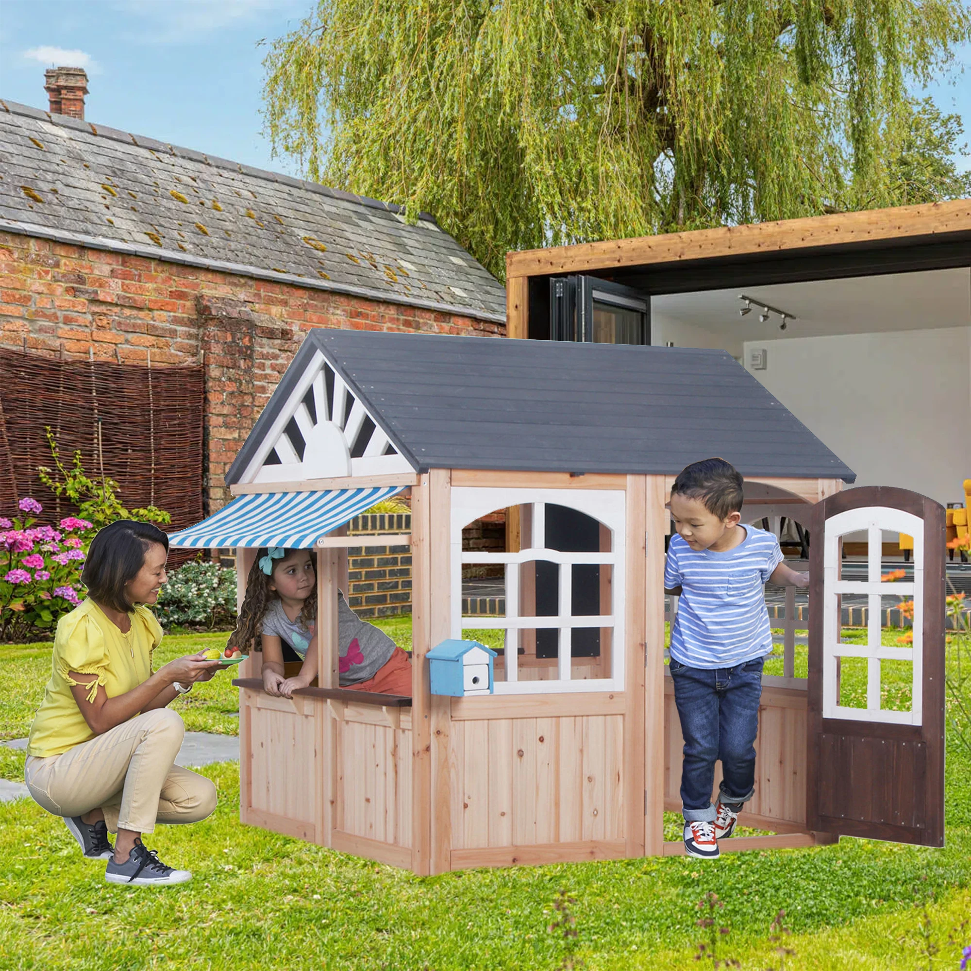 Outdoor Play House Wood Playground Children Playhouses Wooden Kids ...