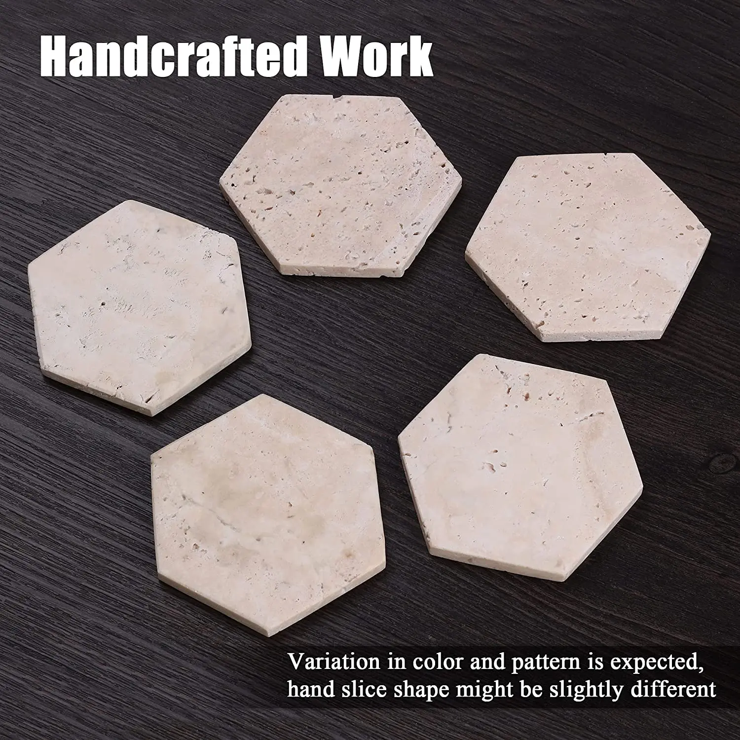 Hexagonal Marble Coaster Set Natural Cream Travertine Stone Drink ...
