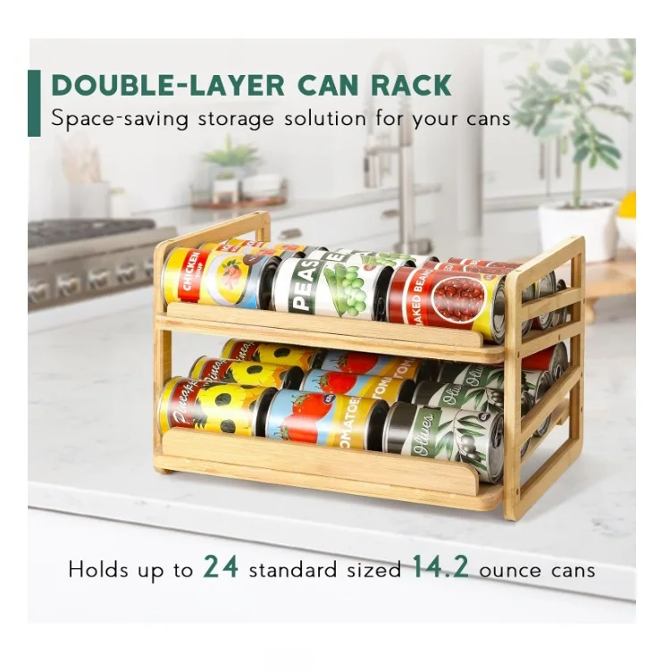 Bamboo Stackable Can Organizer Storage Rack Canned Goods Holder ...
