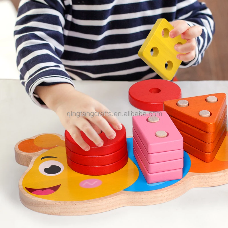 Geometric Shape Sorting Game Children Educational Wooden Column ...