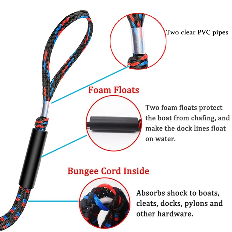 High Demand! Mooring Rope Bungee Dock Lines With Foam Float Clip For ...