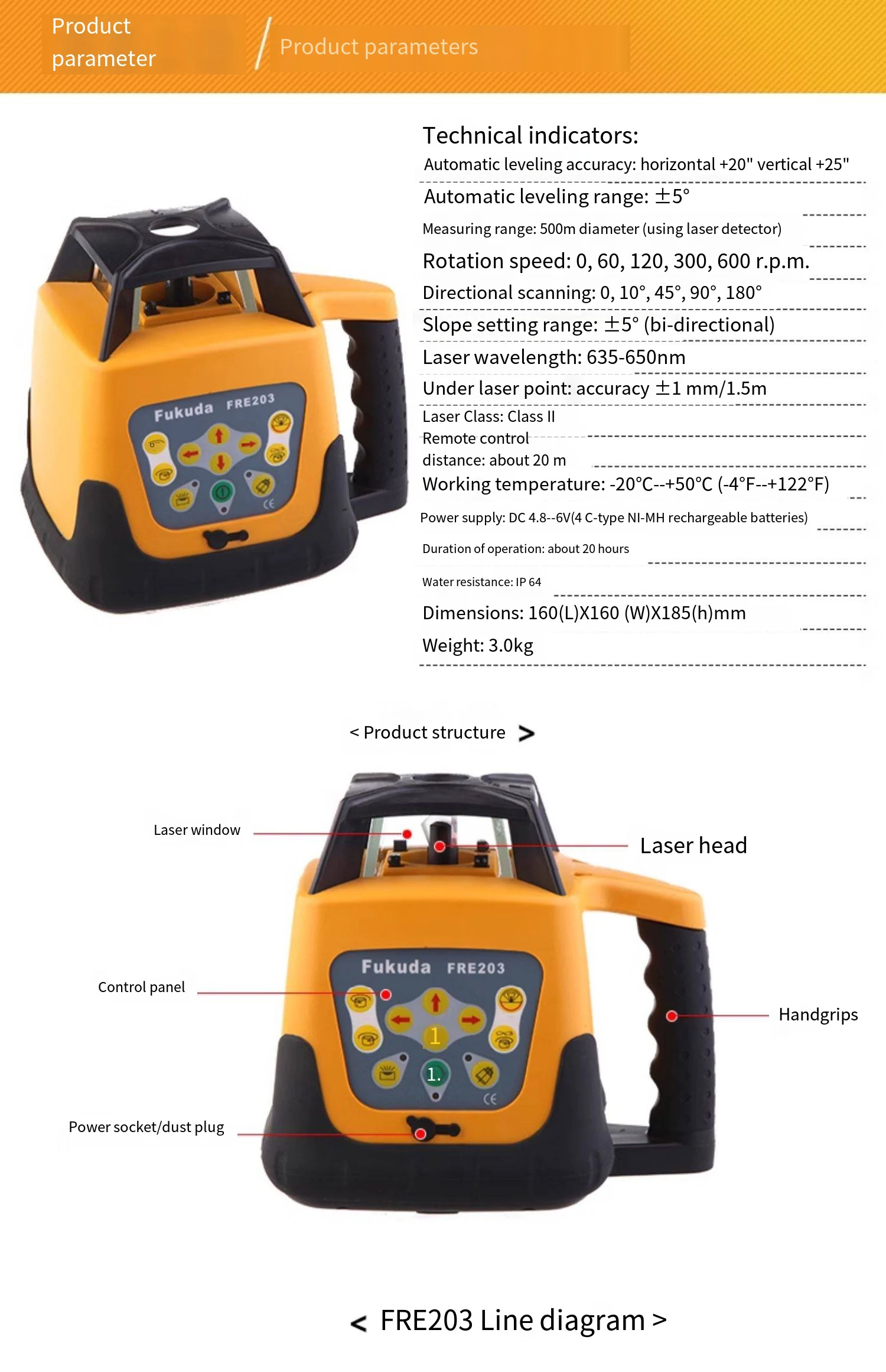 Fukuda FRE203 High Precision 360 Rotating Laser Level Optics Instrument ...