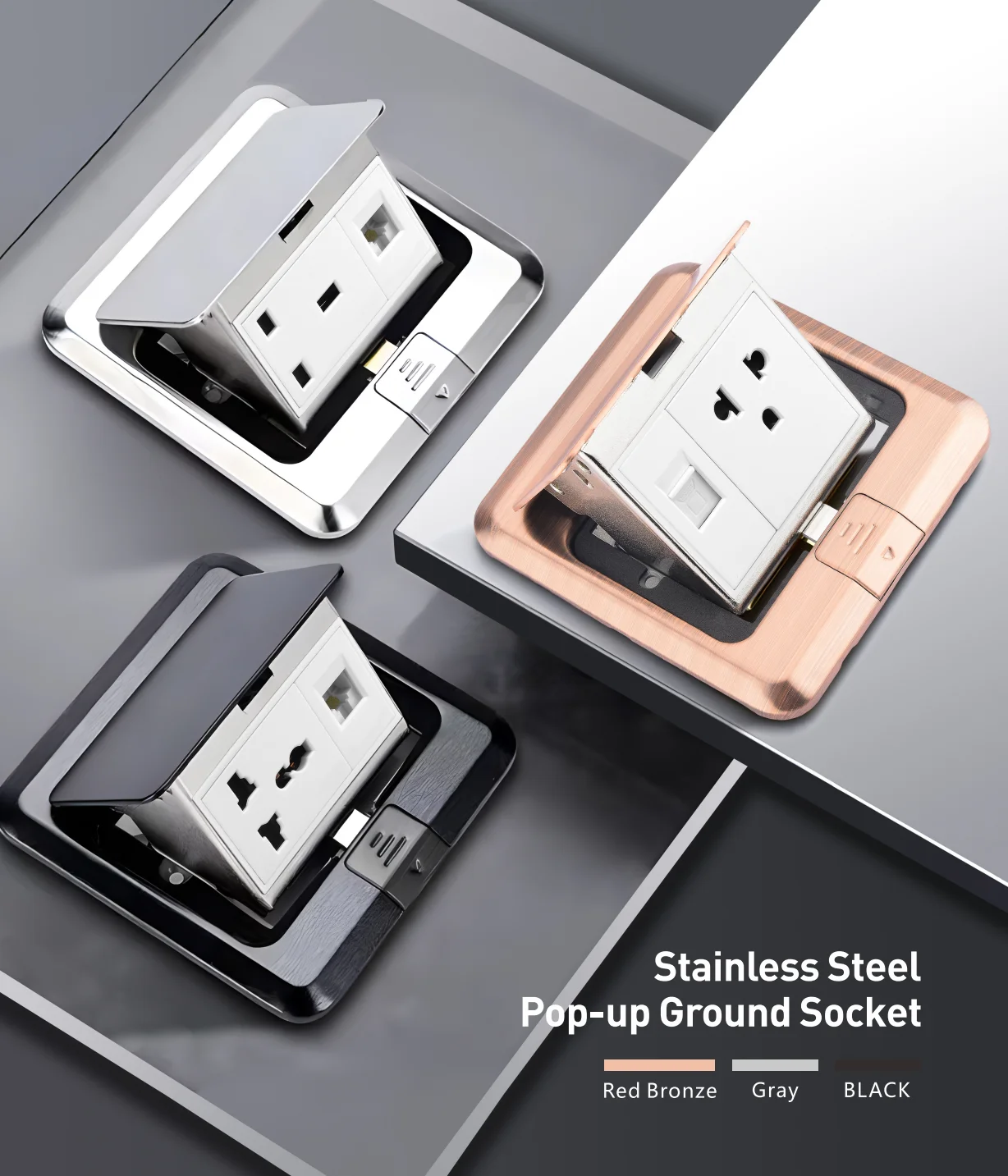 Thai Style Dual Socket Aluminum Slowly Pop up Floor Socket Floor Box ...