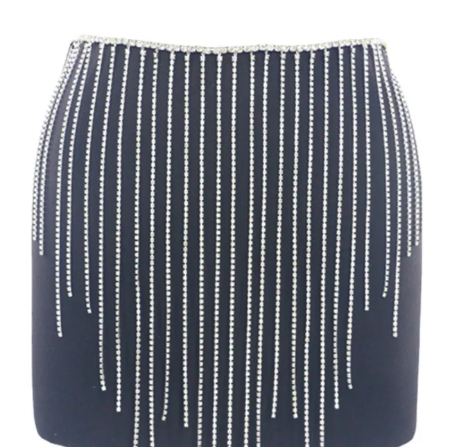 Exaggerated Diamond Tassel Waist Chain Skirt Rhinestone Sexy Nightclub
