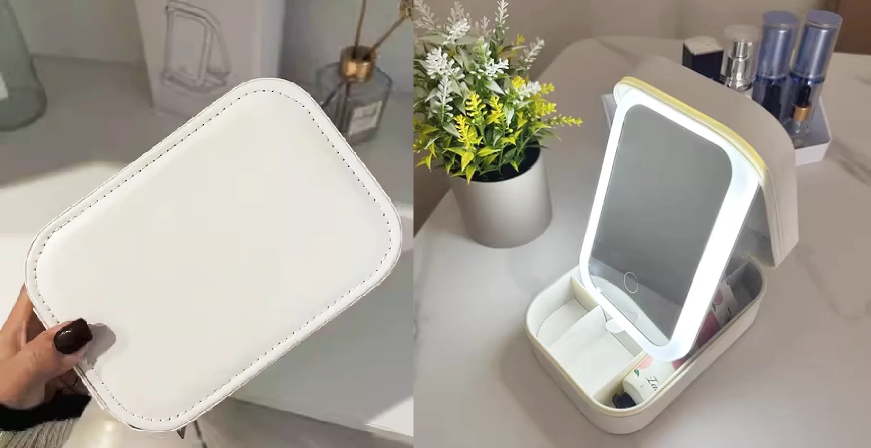 Modern Portable Led Vanity Mirror With Cosmetic Bag Jewelry Box ...