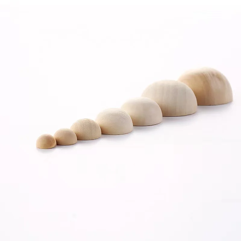 12mm,15mm,20mm,25mm,30mm,40mm,50mm Unvarnished Wood Half Ball Wooden ...