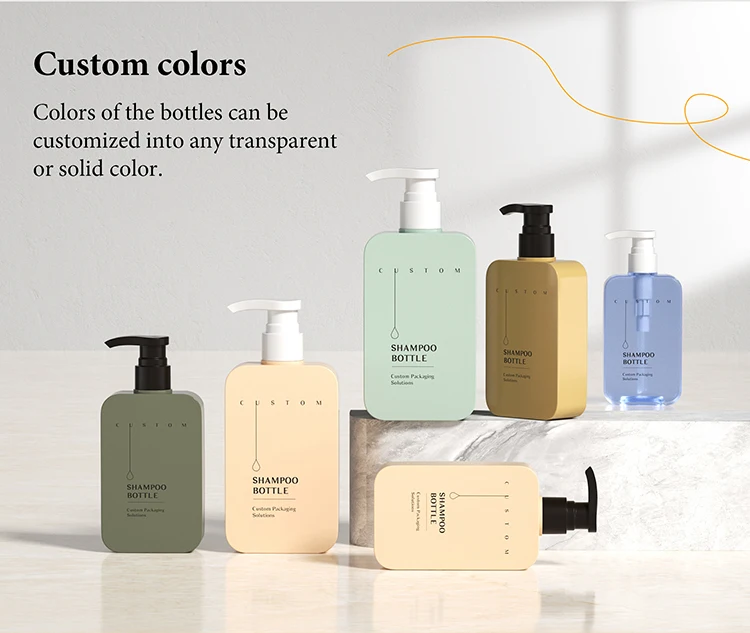 Custom Flat Square Shampoo Shower Gel Bottle - 200ml 300ml