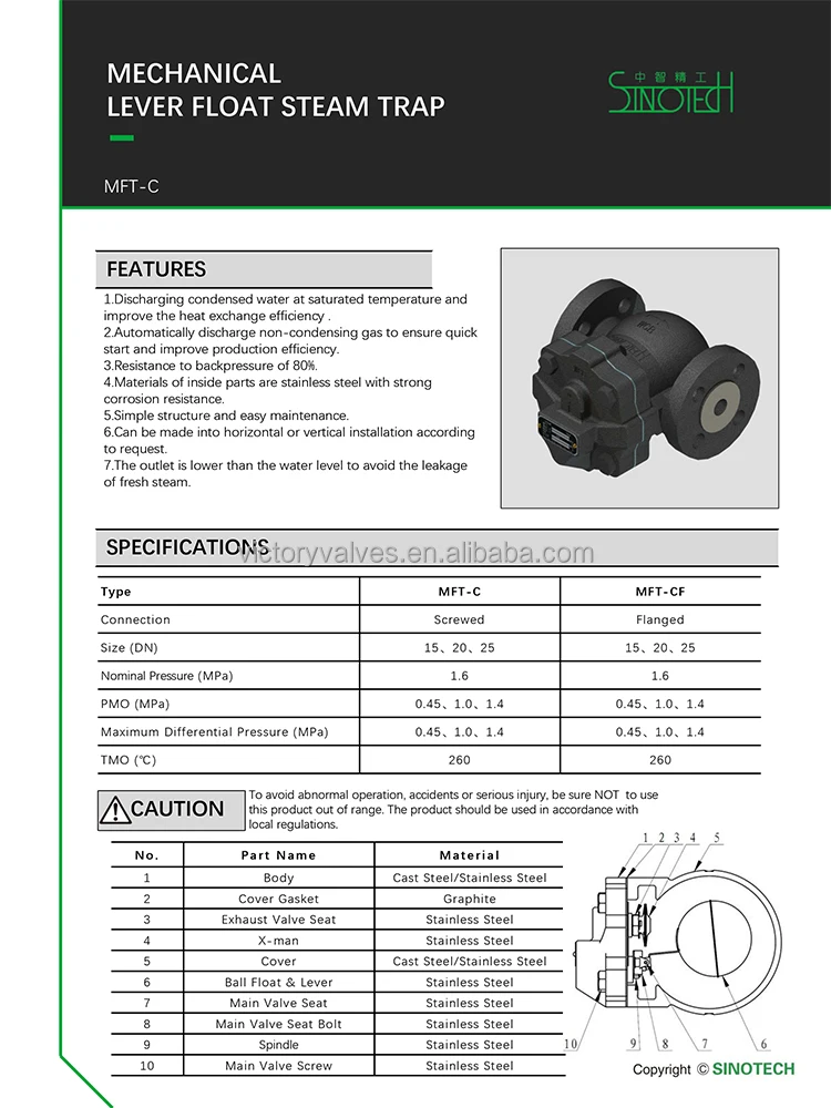 SINOTECH PN16 Lever Float Steam Trap MFT-CF Replaceable Spirax Sarco ...