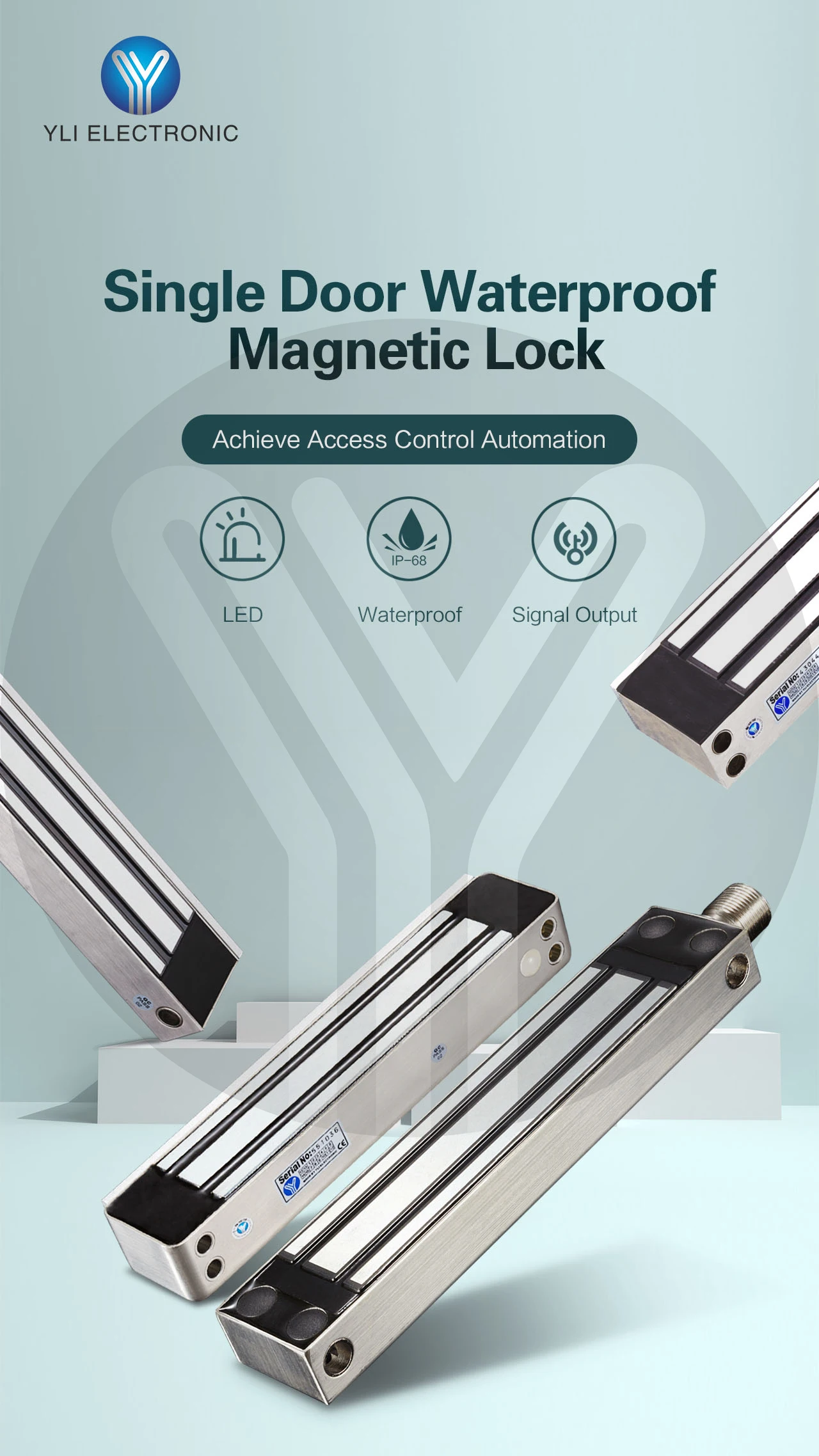 IP-68 Listed Maglock Door Lock - 180kg Waterproof Magnetic Lock