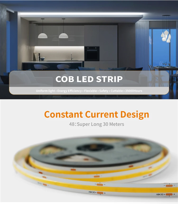 30M/Roll No Voltage Drop Constant Current 480Led Cob Led Strip Light ...