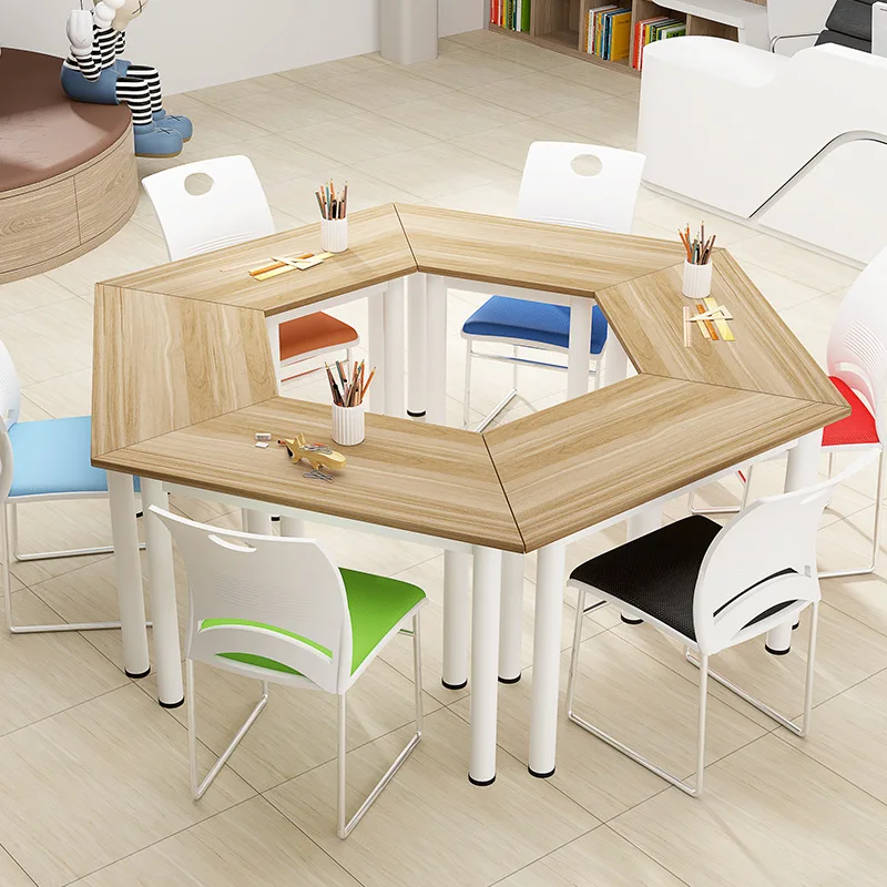 Hexagonal table conference table small desk simple trapezoidal splicing ...