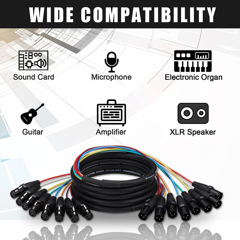 Professional OFC Flexible 8 Channel 3Pin XLR Audio Splitter Cable Kabel ...