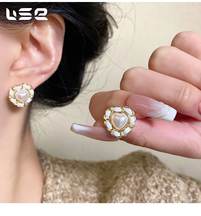 S925 Silver Needle Light Luxury Niche Simple Love Pearl Earrings Women ...