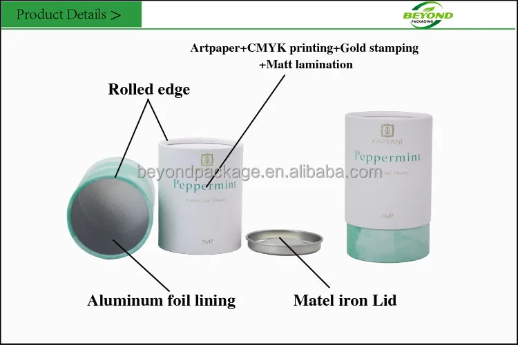 Custom Food Grade Recycled Cardboard Cylinders for Tea & Coffee
