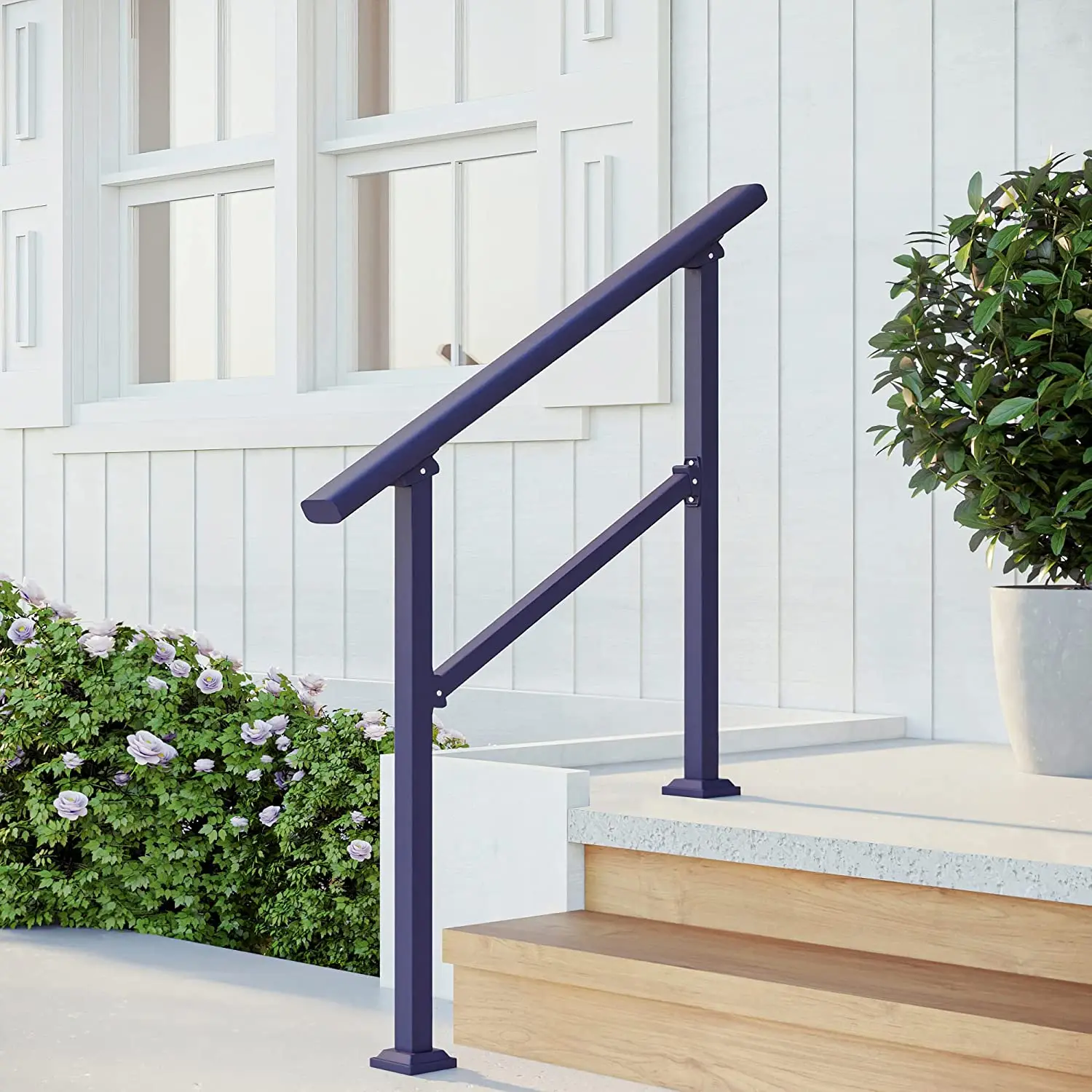 3 Steps Outdoor Hand Rails for Steps - Black Wrought Iron