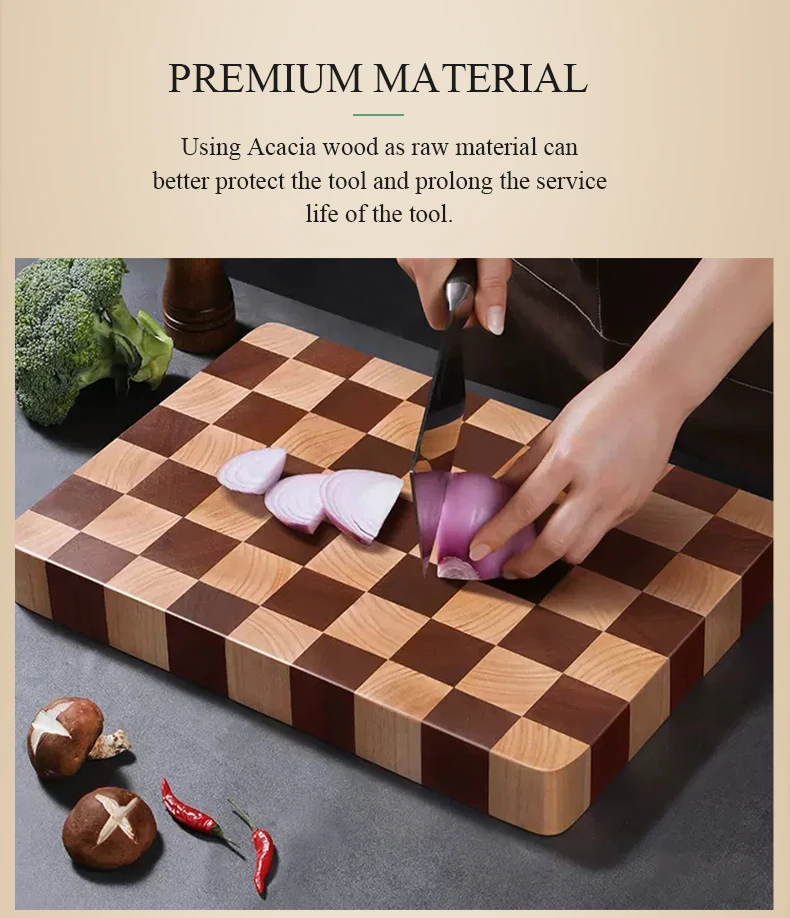 Yieryi Acacia Wood End Grain Cutting Board Kitchen Chopping Board Countertop for Meat Bread ...