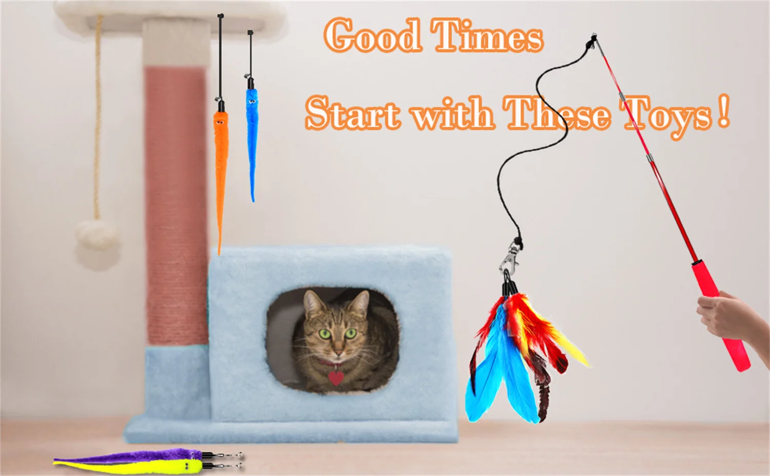 Pet Interactive Toy - Cat Teaser Stick with Carbon Fiber