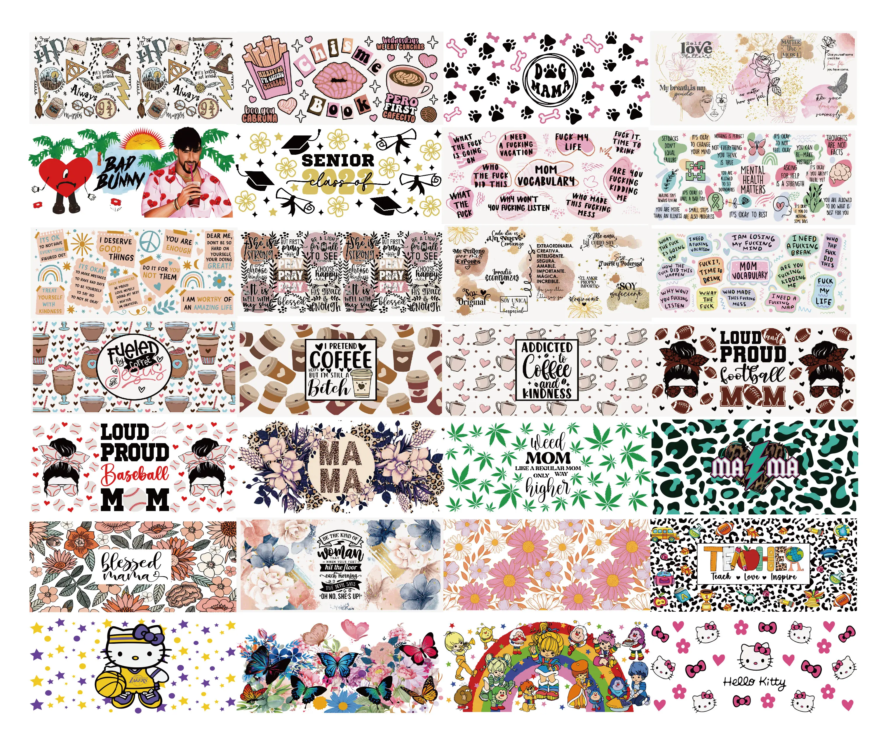 Wholesale UV DTF Cup Wraps - Custom Designs for 16oz, 20oz