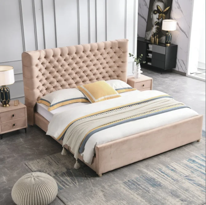 Custom King Queen Size Bed Frames with PU Leather Upholstery