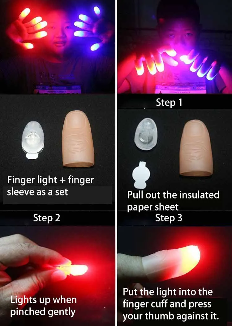 Magic Trick Props Led Flashing Fingers Light Up Red Thumbs Light Magic ...