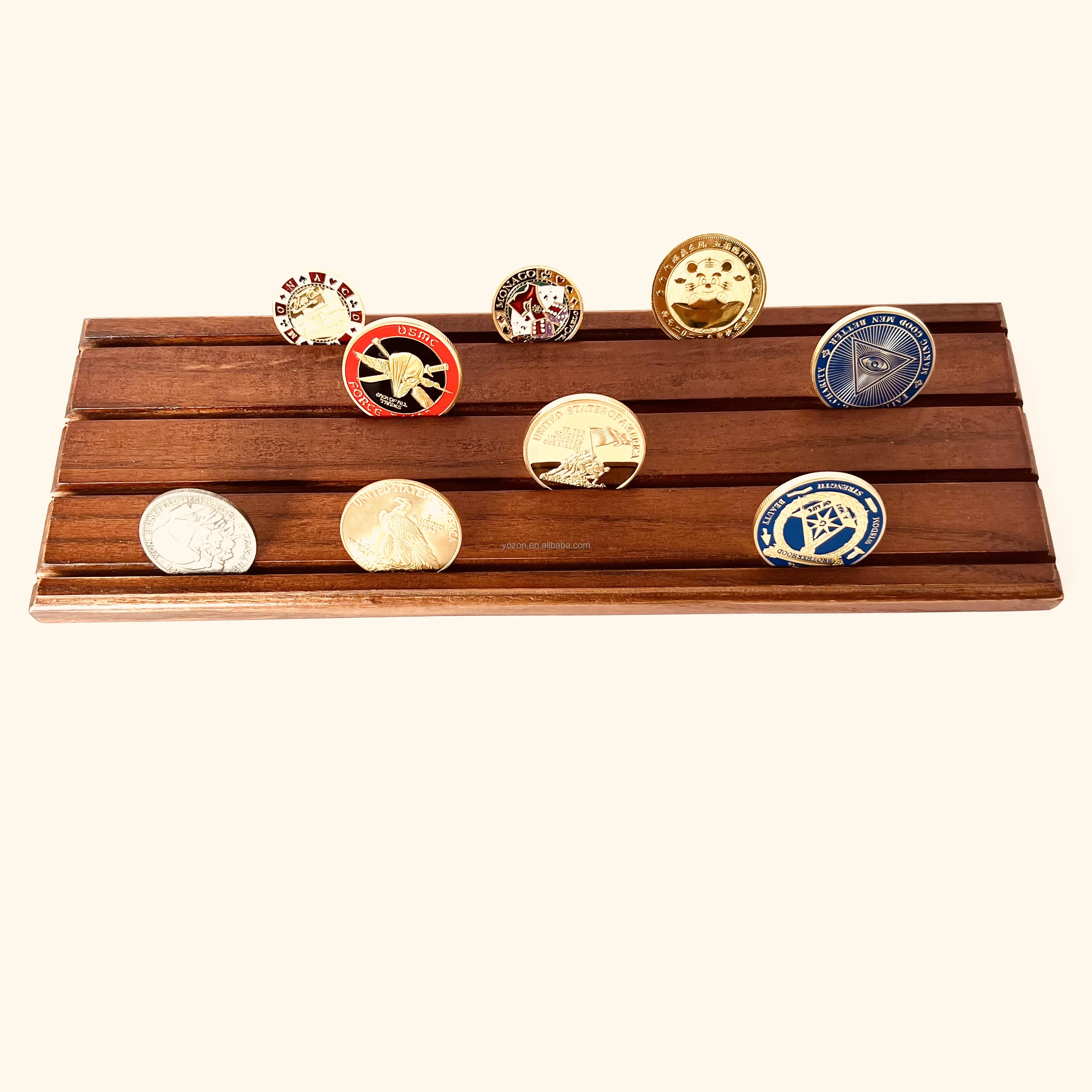 Wooden Challenge Coin Display Stand 4 Row Wooden Holder Rack ...