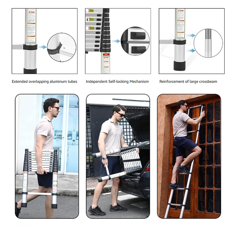 Non-slip Aluminum Telescopic Ladder Feet Portable Extension Ladder ...