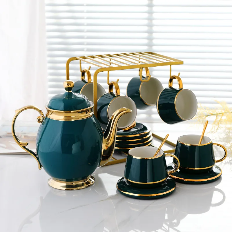 Ceramic Golden Tea Set With Teapot Milk Pot Sugar Jars Porcelain Tea ...