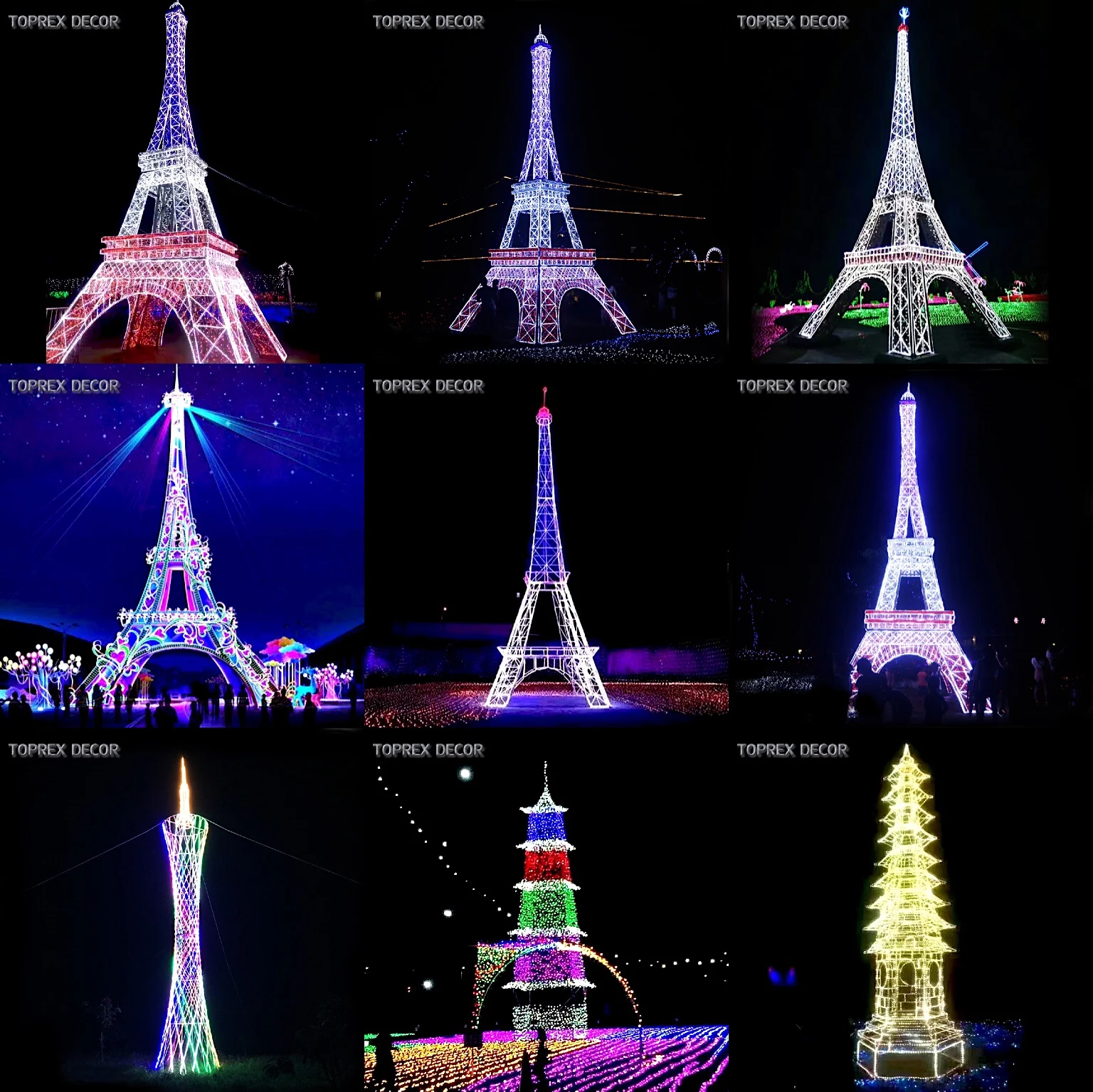 LED Eiffel Tower Commercial Square Lar Outdoor Christmas Decorations 3D ...
