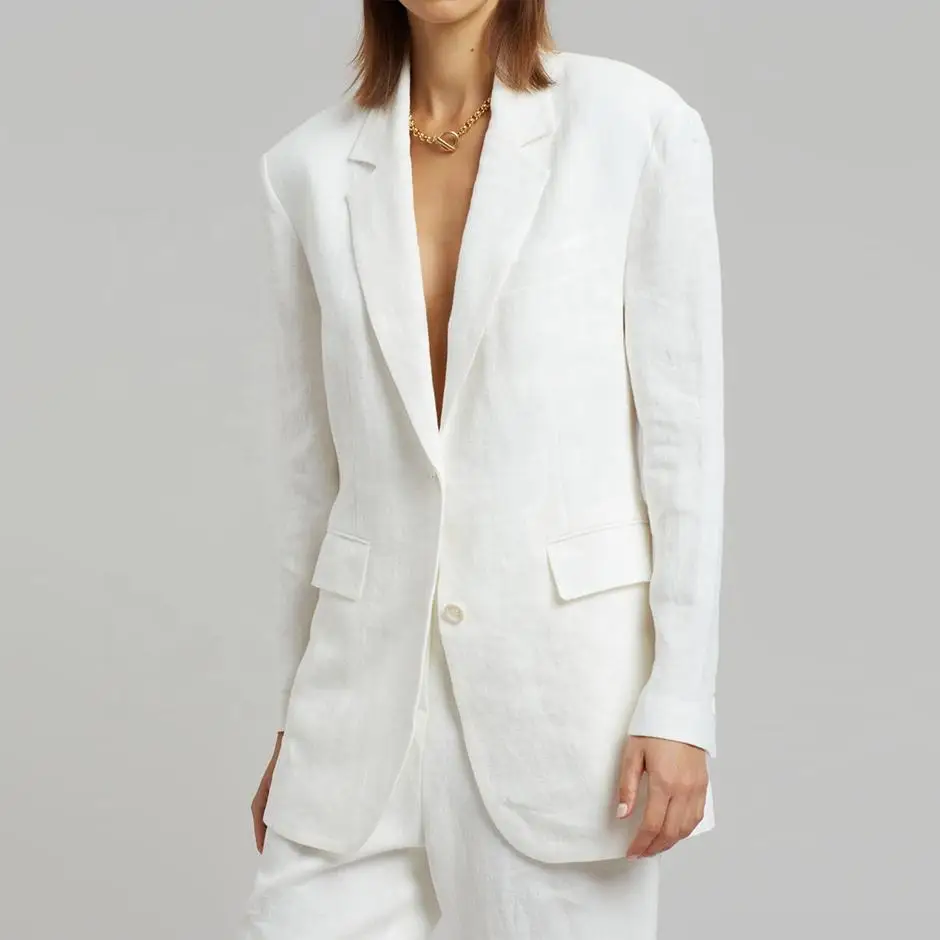 Relaxed Breathable Single Breasted Linen Blazer for Women
